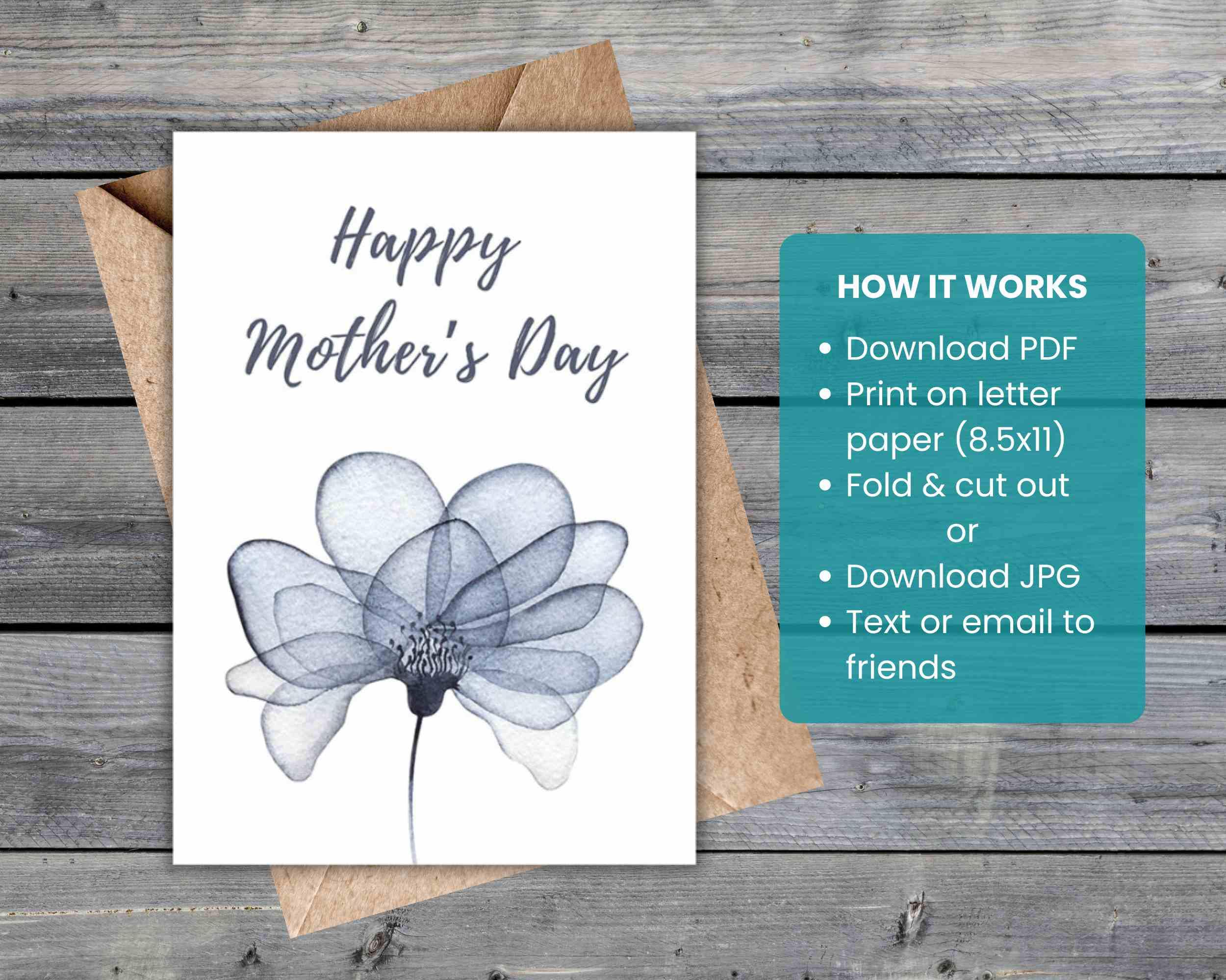 Floral Mother's Day Card, Printable Mother's Day Card, Flower Mother's ...