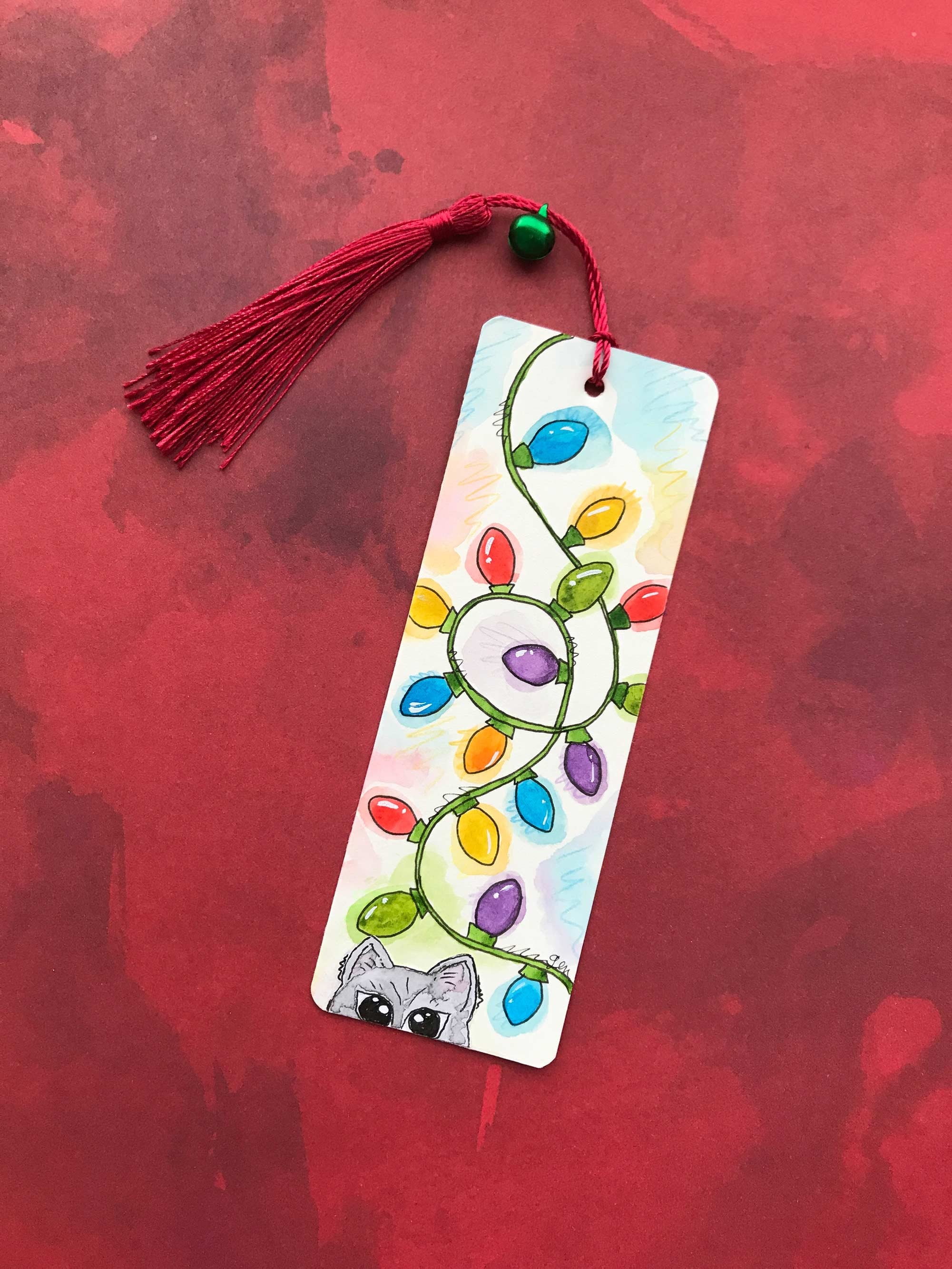 Watercolor Hand Painted Christmas Bookmark, Christmas Cats Gift for Cat ...