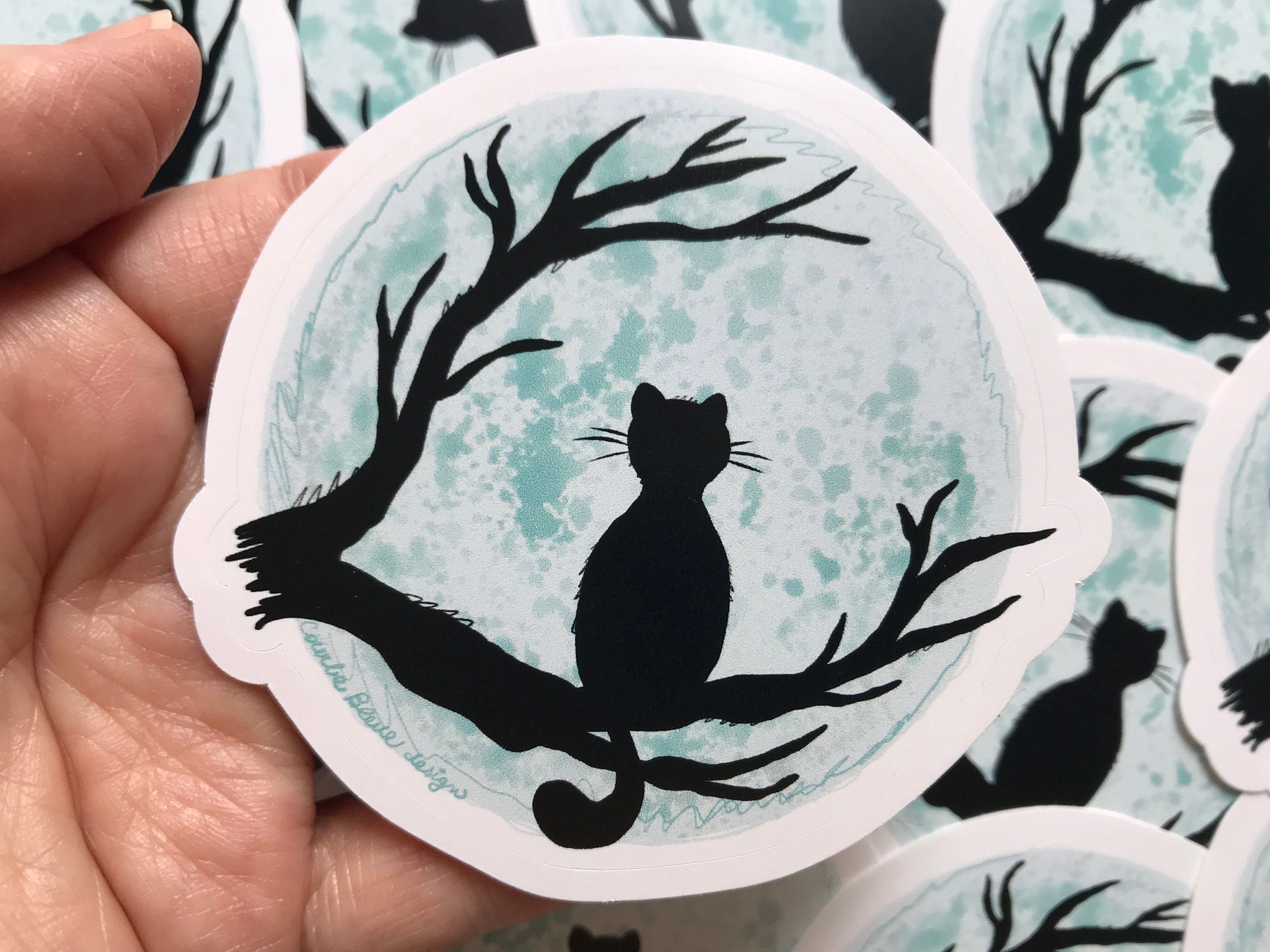 Full Moon Cat Vinyl Sticker Gift for Cat Lover Gift for Her Halloween ...