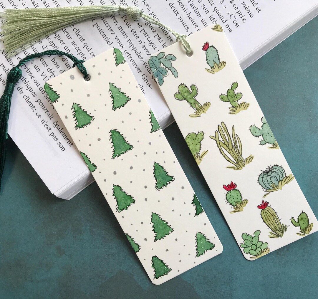 Hand Painted Watercolor Bookmarks Cactus Lovers | Green Fir Trees ...