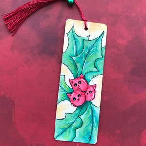Watercolor Hand Painted Christmas Bookmark, Christmas Cats | Gift for ...