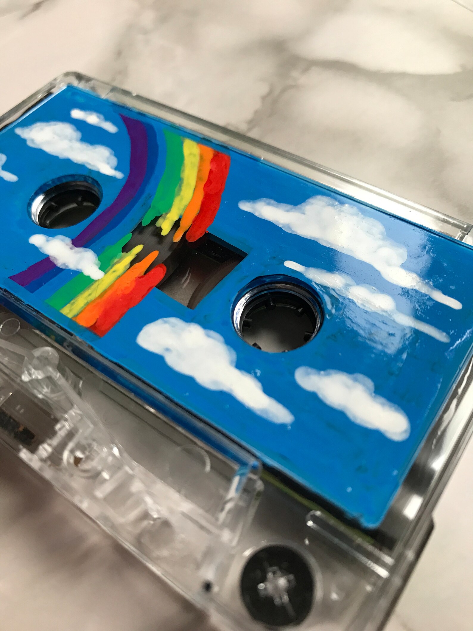 Painted Cassette With Flowers, Blue Sky and Rainbow | Nostalgic ...