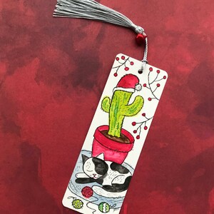 Watercolor Hand Painted Christmas Bookmark, Christmas Cats | Gift for ...