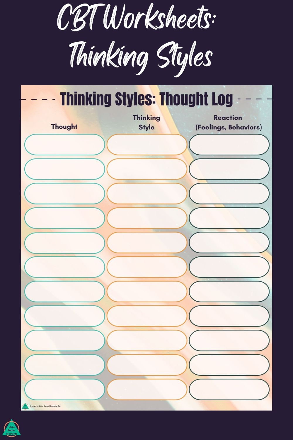 Therapy Worksheet, CBT Worksheet, Mental Health Worksheet, Self Help ...