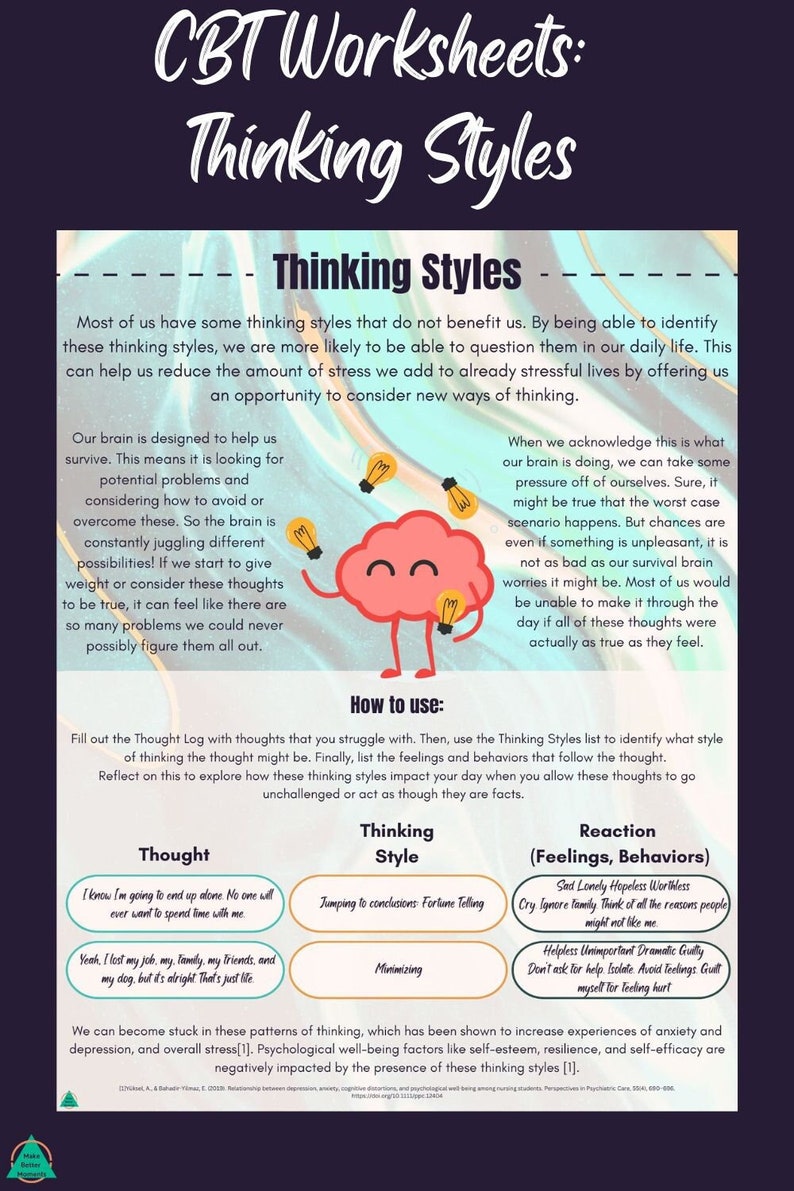 Therapy Worksheet, CBT Worksheet, Mental Health Worksheet, Self Help ...