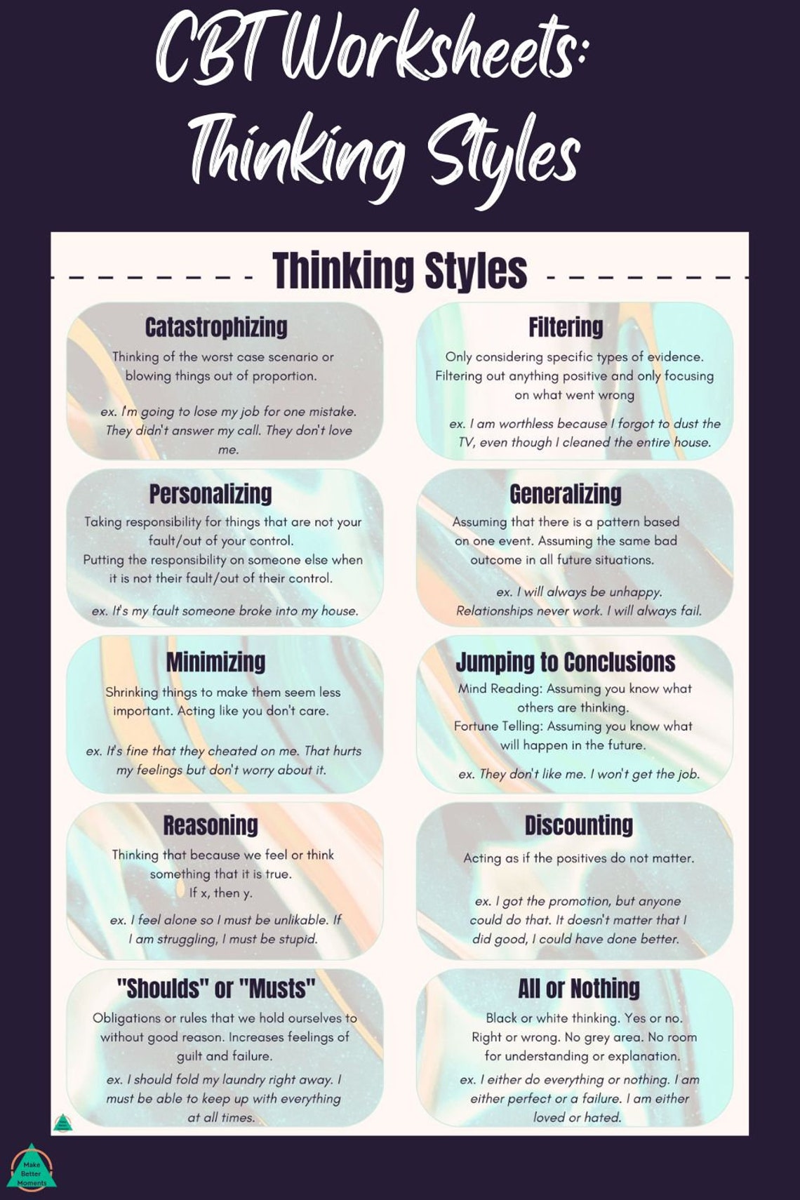 Therapy Worksheet, CBT Worksheet, Mental Health Worksheet, Self Help ...