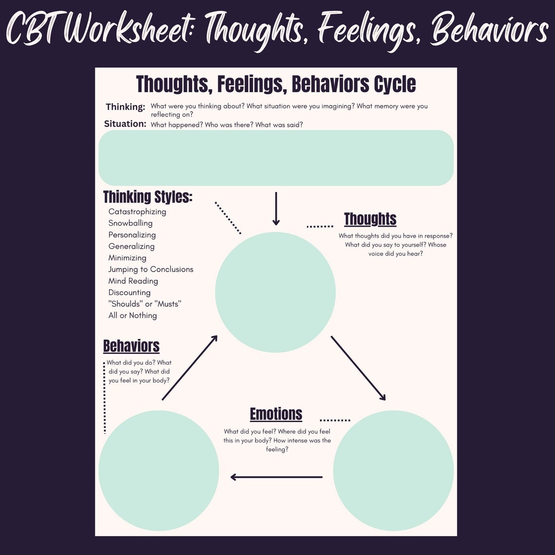Therapy Worksheet, CBT Worksheet, Printable Mental Health Worksheet ...