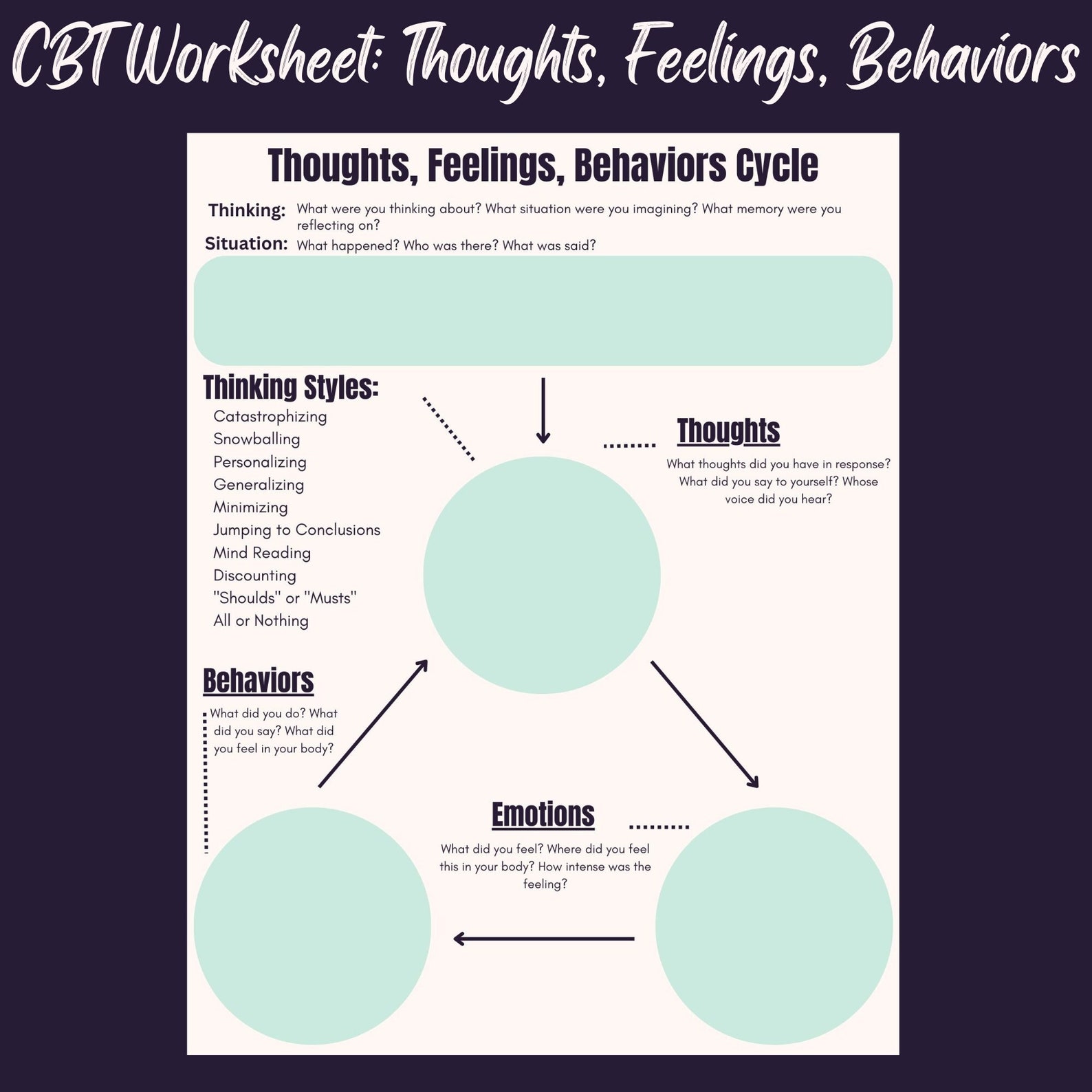Therapy Worksheet, CBT Worksheet, Printable Mental Health Worksheet ...