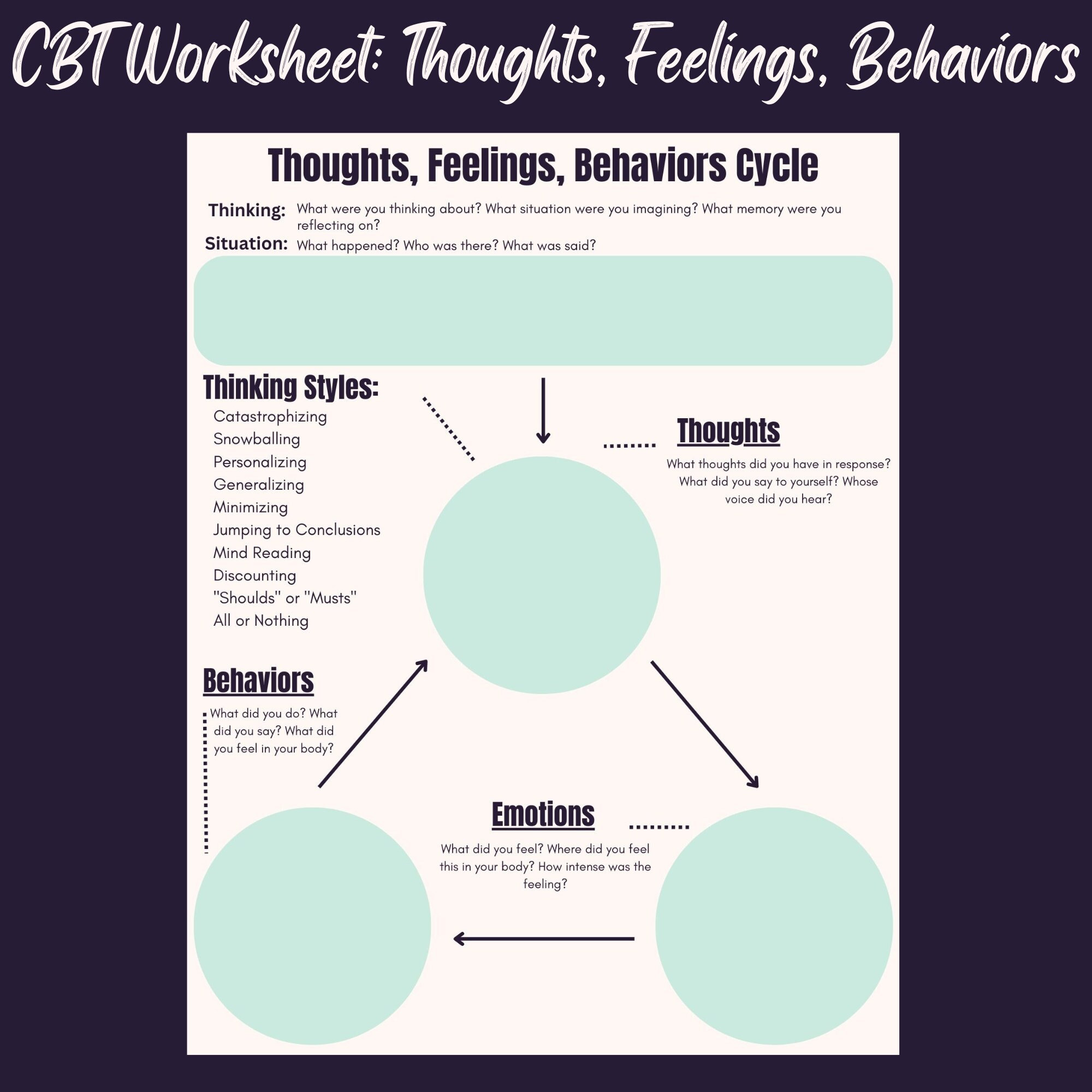 Therapy Worksheet, CBT Worksheet, Printable Mental Health Worksheet ...
