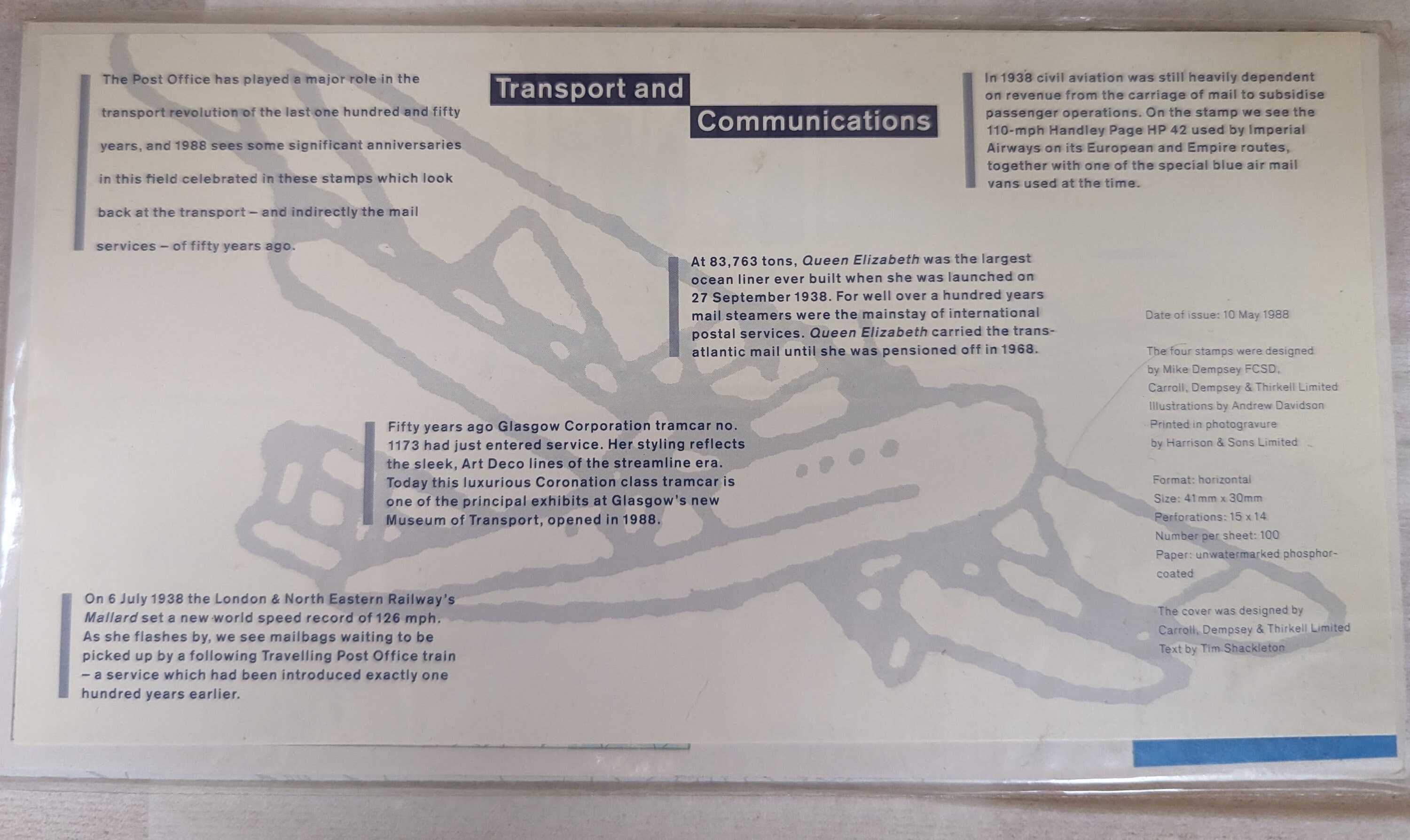 Royal Mail May 10, 1988 Transport and Communications Stamps Mint ...
