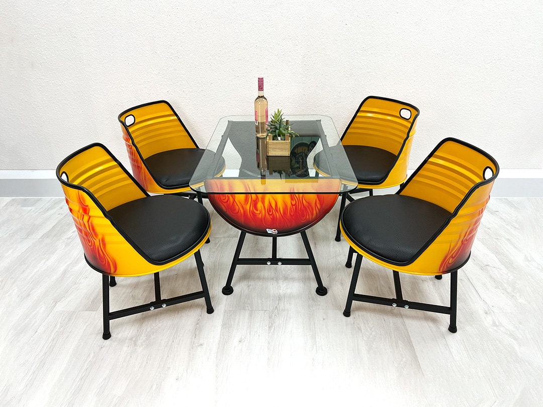 Oil Drum Table With Glass - Dining Room Table 'mick' - Metal Table ...