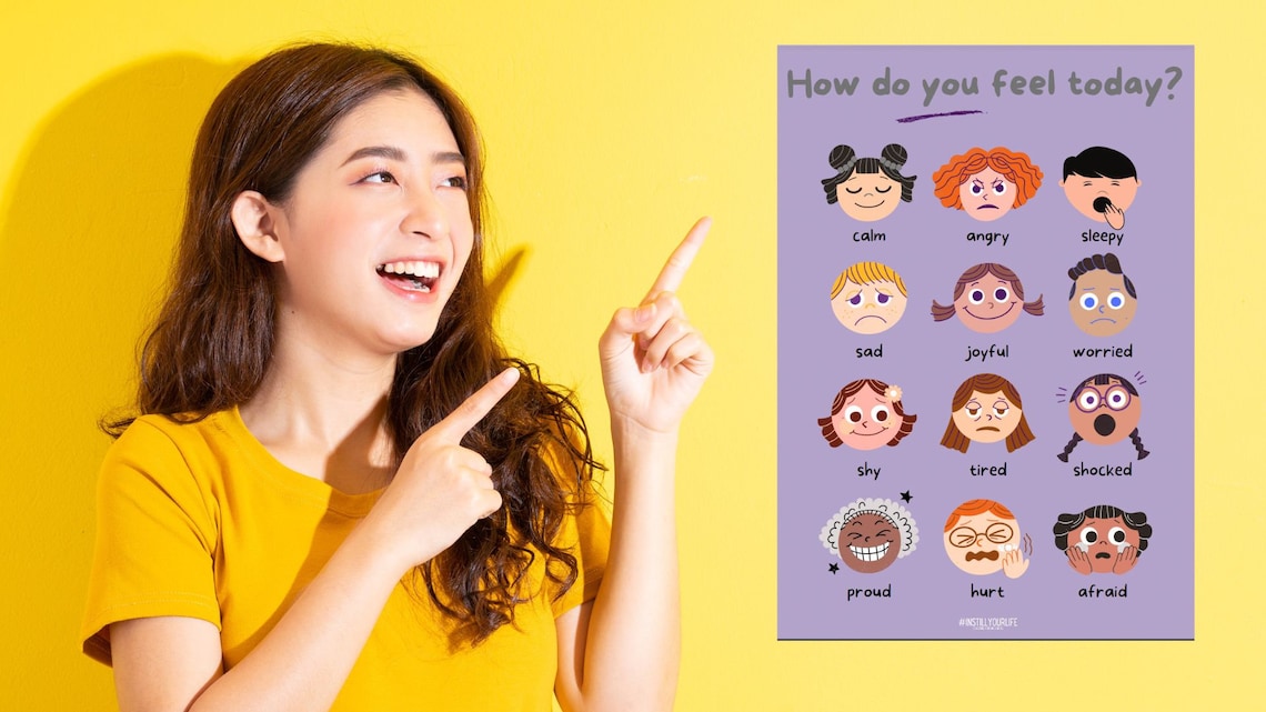 Kids Feelings Chart, Educational Poster, Kids Emotions, Emotional ...