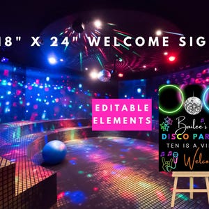 Editable Disco Birthday Party Invitation, Welcome Sign, Banner (digital ...