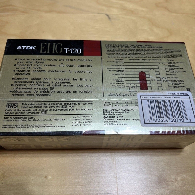 New Factory Sealed VHS Tapes Set of 2 TDK EHG Extra High Grade T120 ...