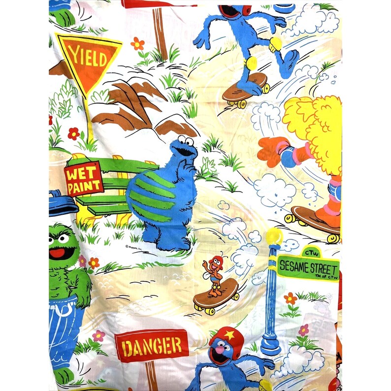 VINTAGE Burlington Sesame Street Twin Bed Sheets Muppets Big Bird ...