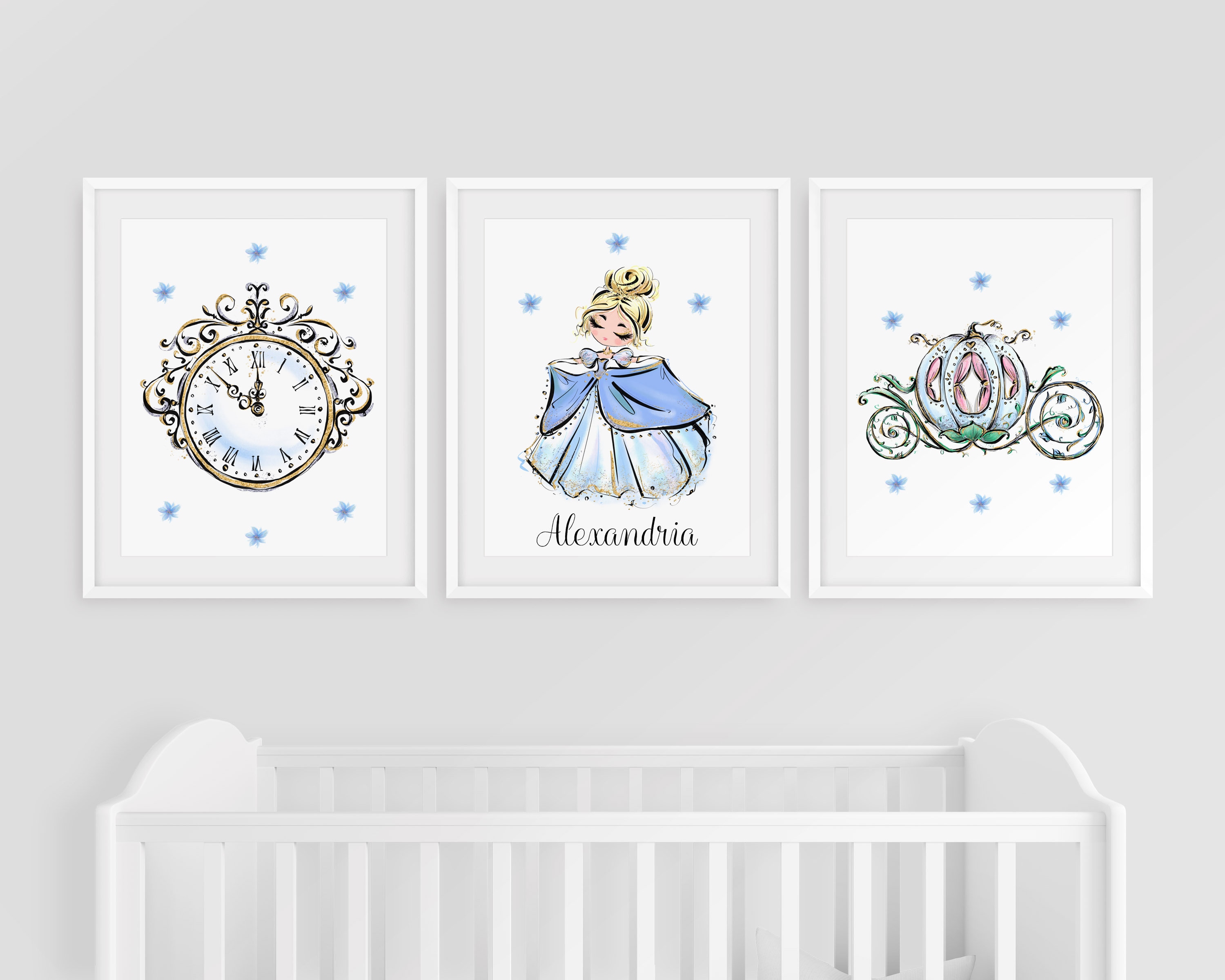Cinderella Nursery Wall Print With Clock and Carriage, Cinderella Print ...