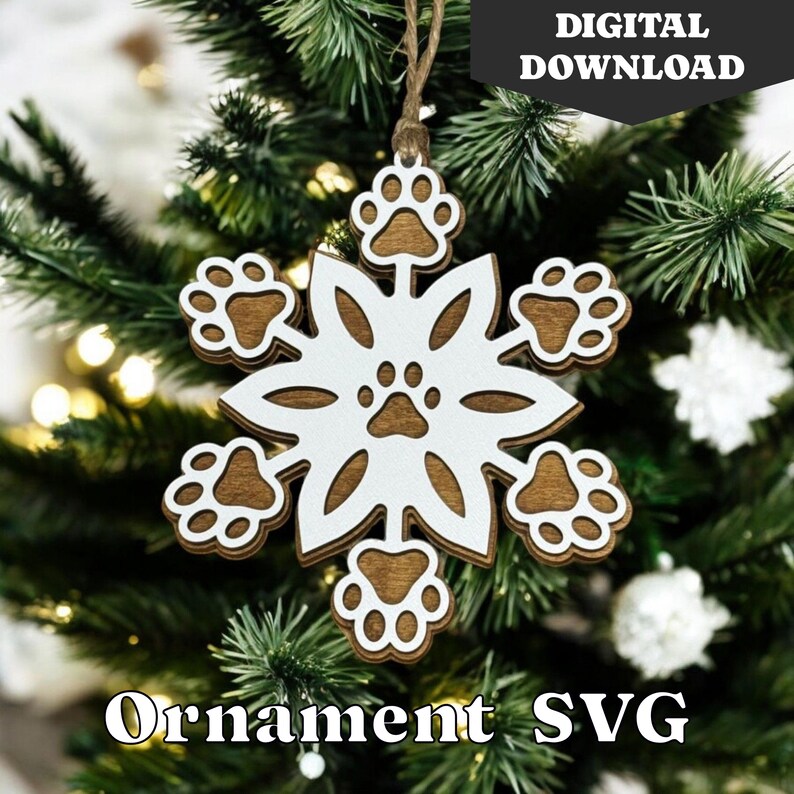 Paw Print Snowflake Ornament SVG Digital Download - Dog Ornament ...