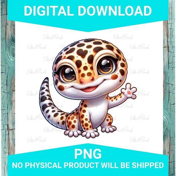 Cute Leopard Gecko Waving PNG – High-resolution Digital File for ...