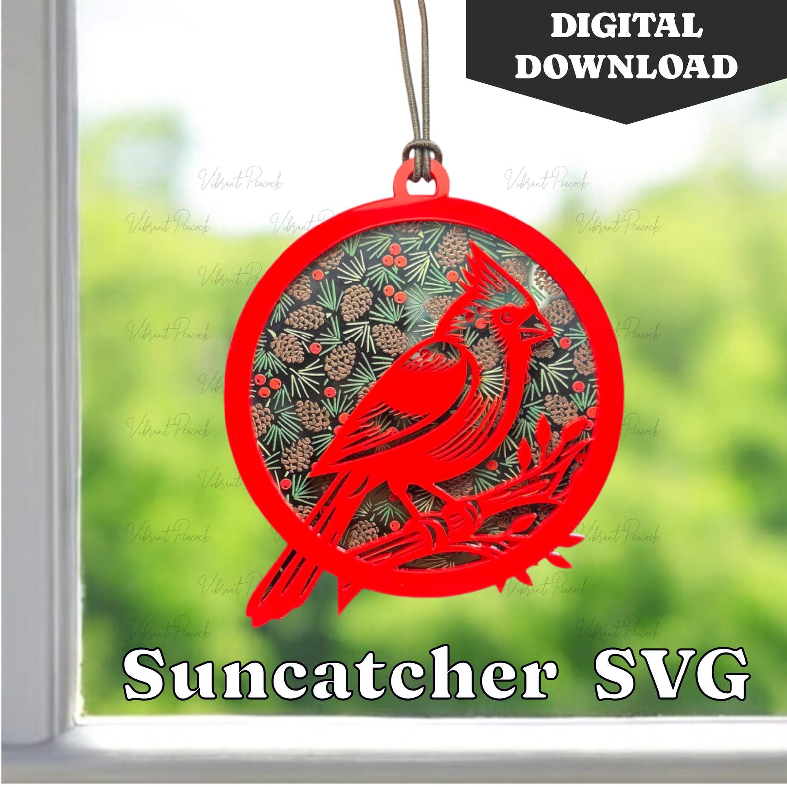 Cardinal Suncatcher SVG: Laser Cut File, Bird Ornament (digital ...