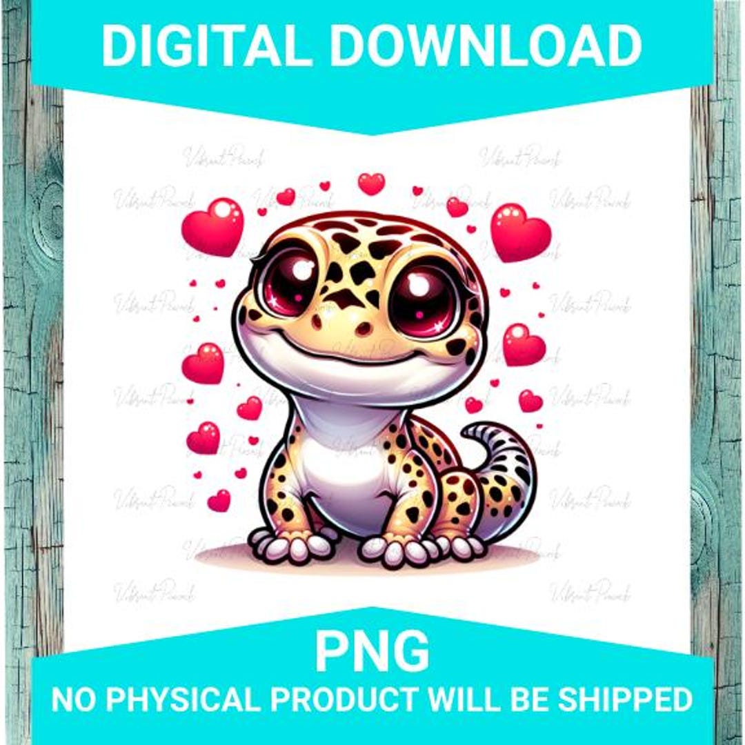 Cute Leopard Gecko With Hearts PNG – High-resolution Digital File for ...