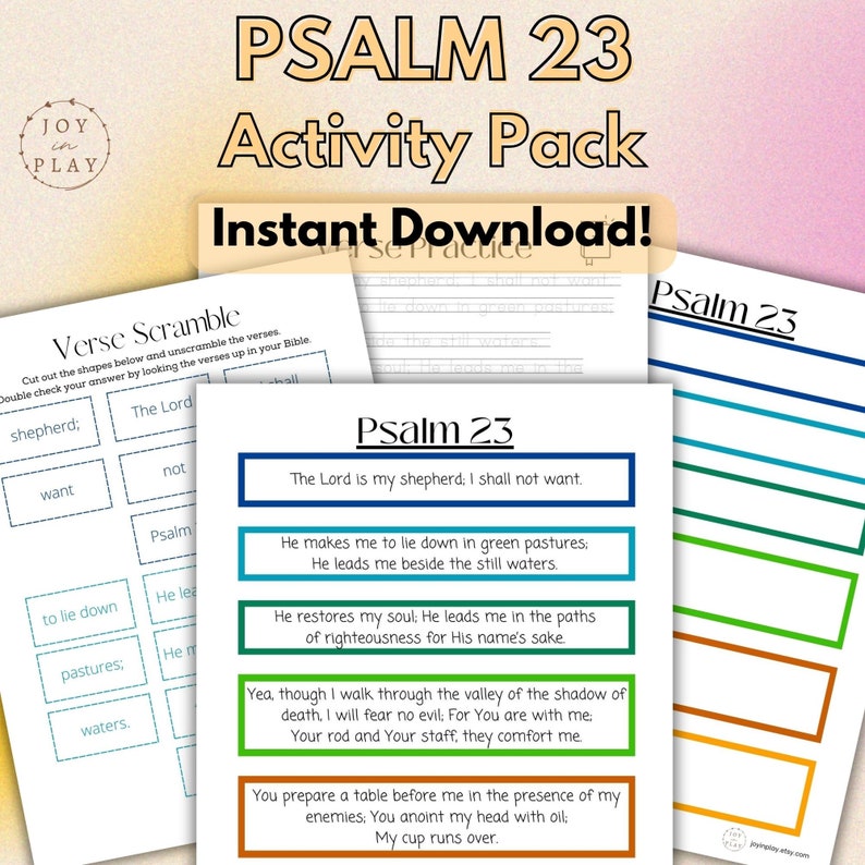 Psalm 23 Bible Study, Christian Printable Activity Pack, the Good ...