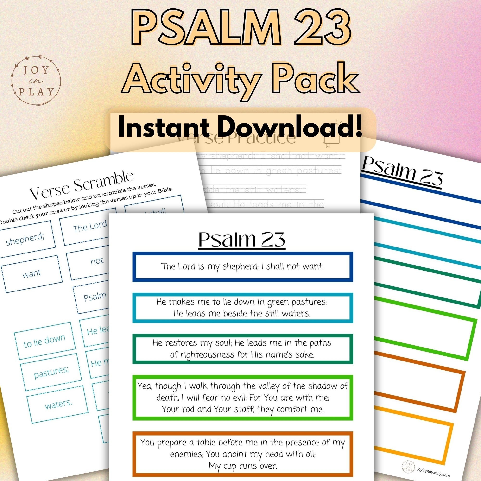 Psalm 23 Bible Study, Christian Printable Activity Pack, the Lord is My ...