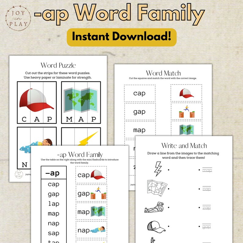 Word Family ap Printable Activity Pack, ap Words, Learning to Read, CVC ...