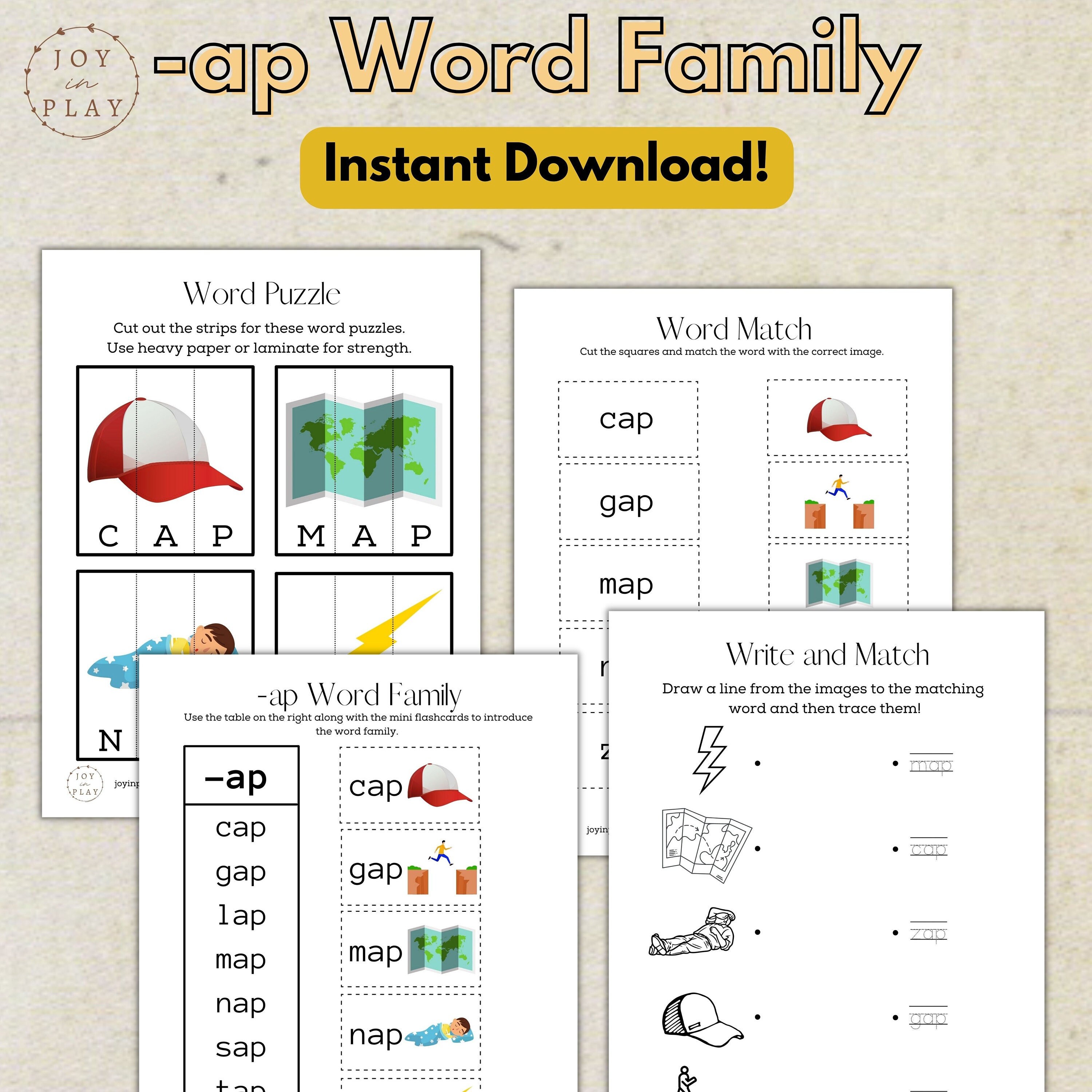 Word Family ap Printable Activity Pack, ap Words, Learning to Read, CVC ...