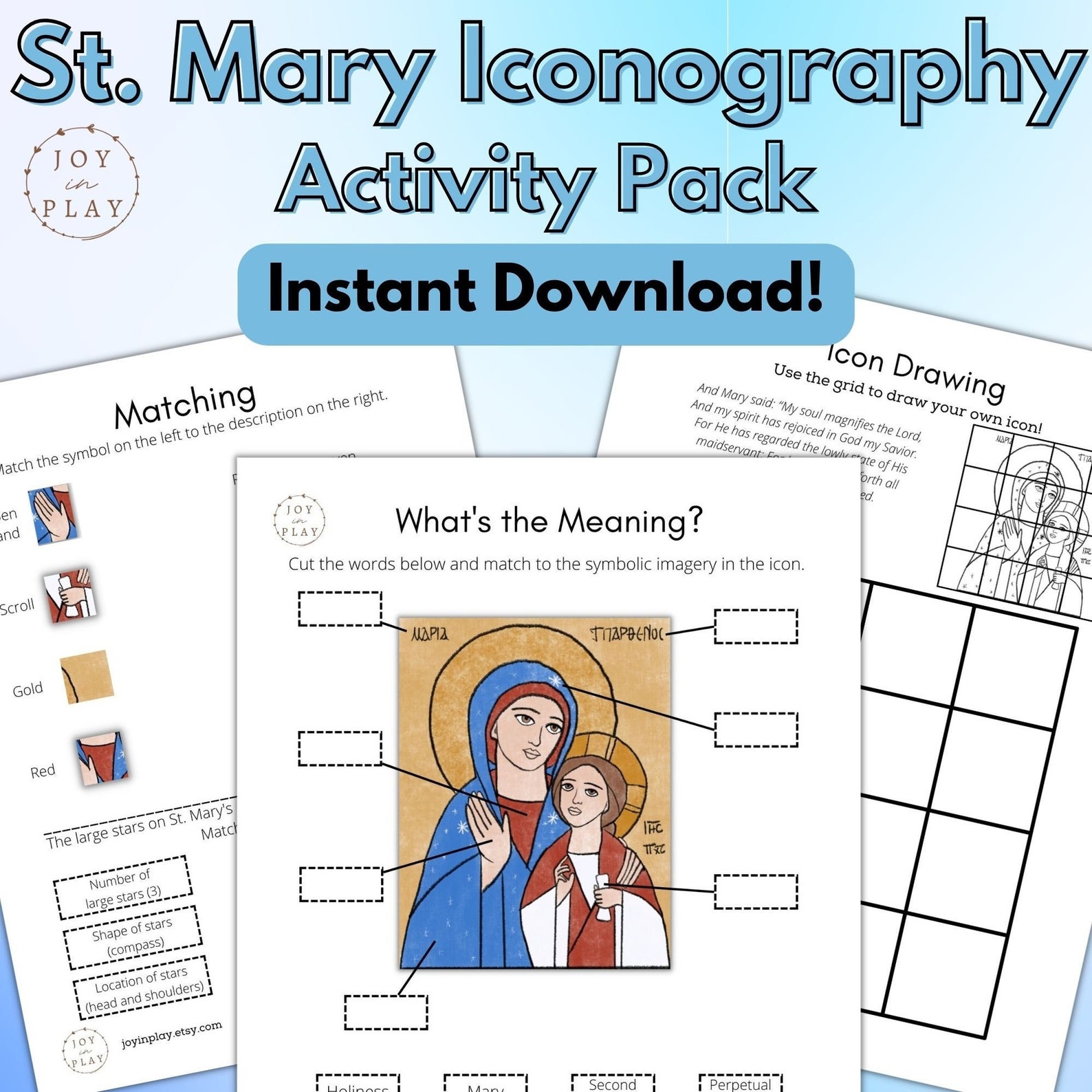 Holy Theotokos St. Mary Iconography Study, Orthodox Printable Activity ...