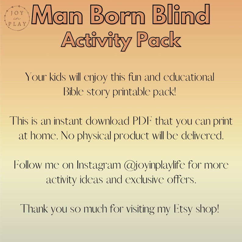 Jesus Heals the Man Born Blind Printable Activity Pack, Christian ...
