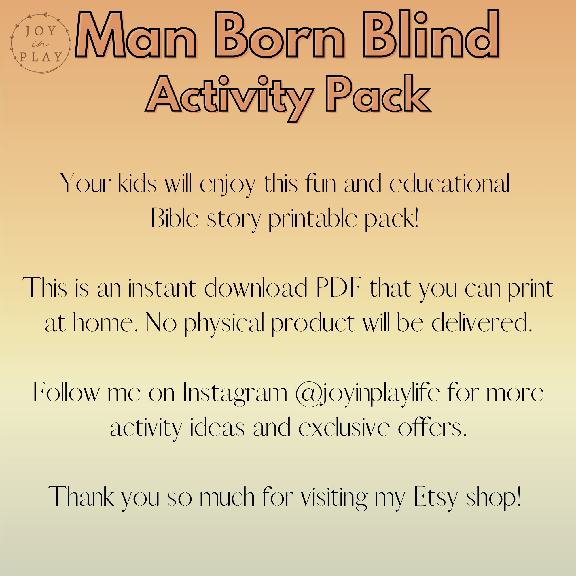 Jesus Heals the Man Born Blind Printable Activity Pack, Christian ...
