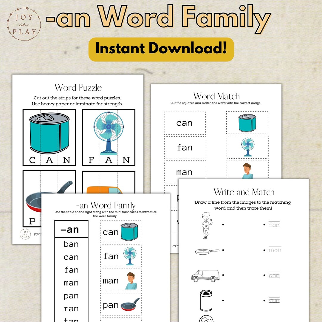 Word Family (-an) Printable Activity Pack, -an Words, Learning to Read ...