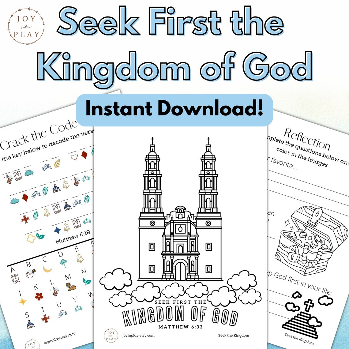 Seek First the Kingdom of God Printable Activity Pack, Bible Lesson ...