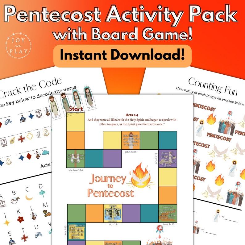 Pentecost Printable Activity Pack Christian Bible Lesson | Etsy