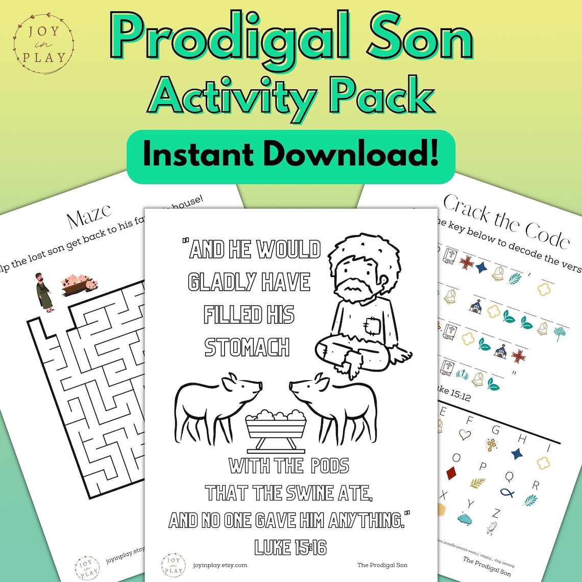 Prodigal Son Printable Activity Pack, Christian, Bible Lesson, Word ...