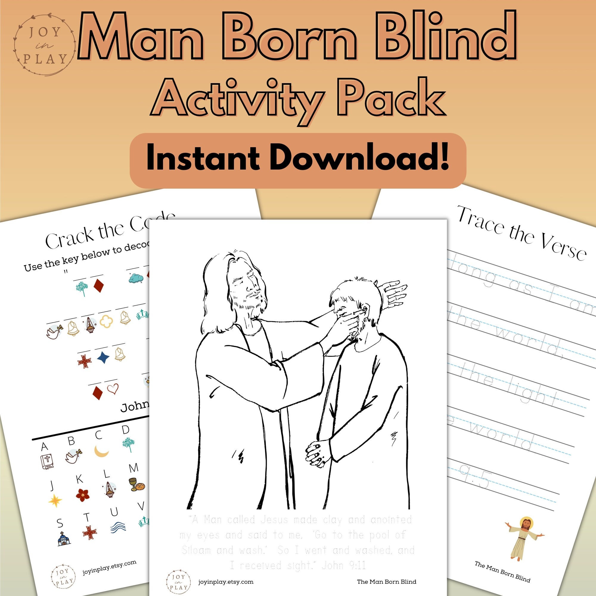 Jesus Heals the Man Born Blind Printable Activity Pack, Christian ...