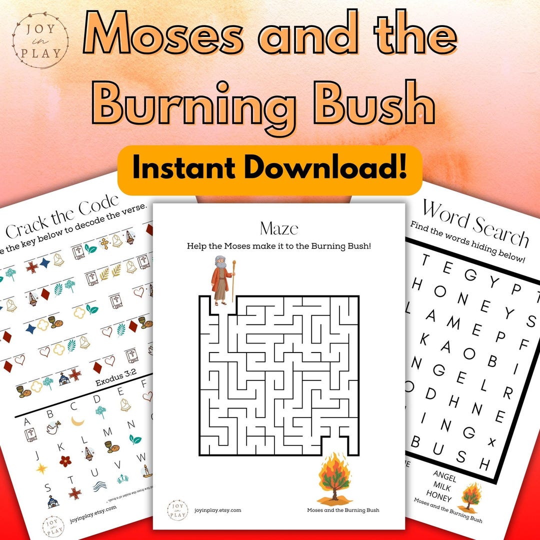 Moses and the Burning Bush Printable Activity Pack, Bible Lesson ...