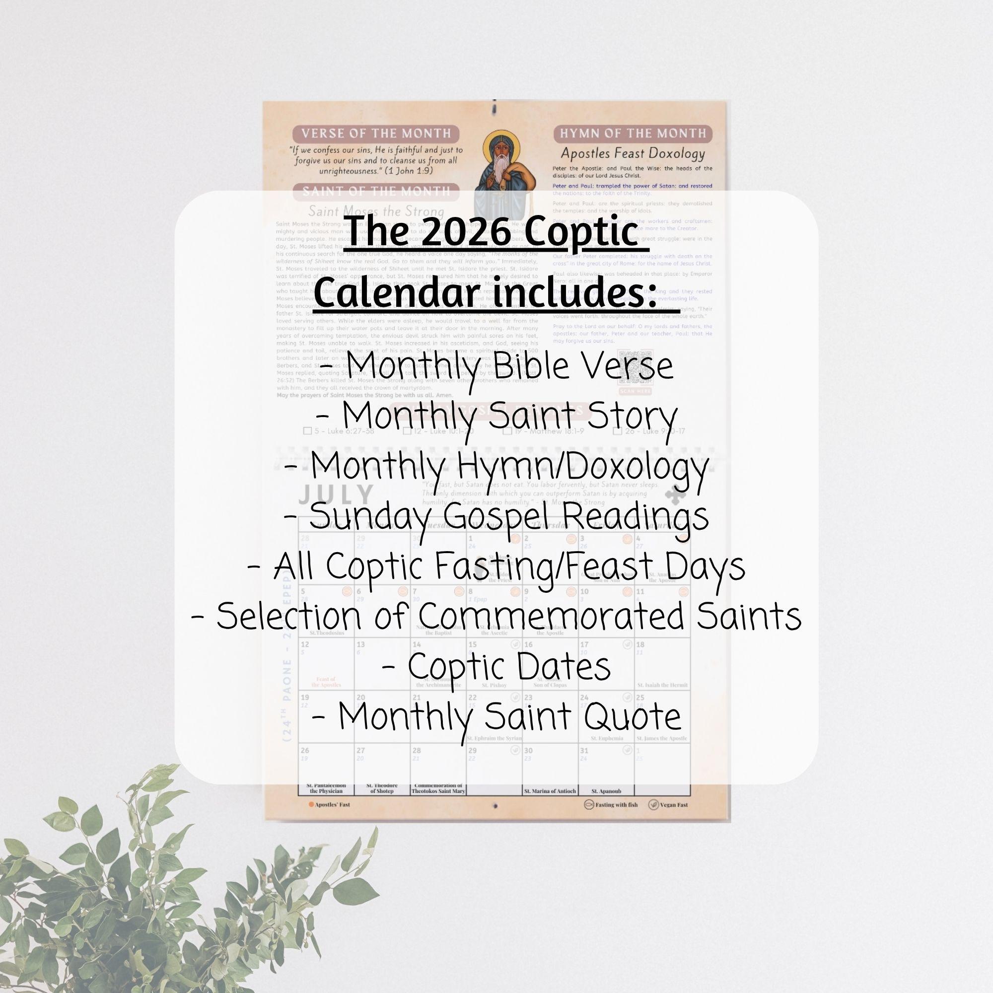 2026 Coptic Orthodox Calendar - Pray to the Lord on Our Behalf, Saints ...