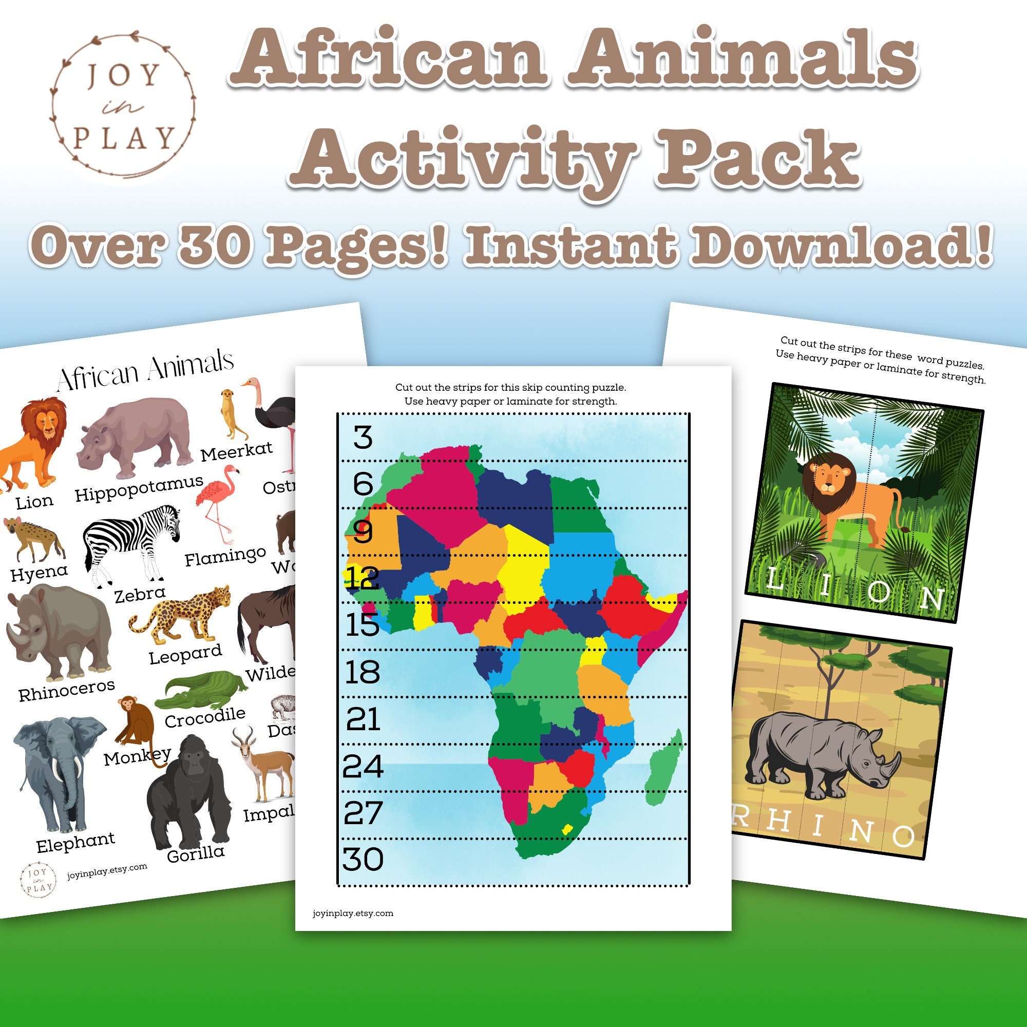 African Animals Activity Printable Pack, Busy Book, Montessori, Reading ...