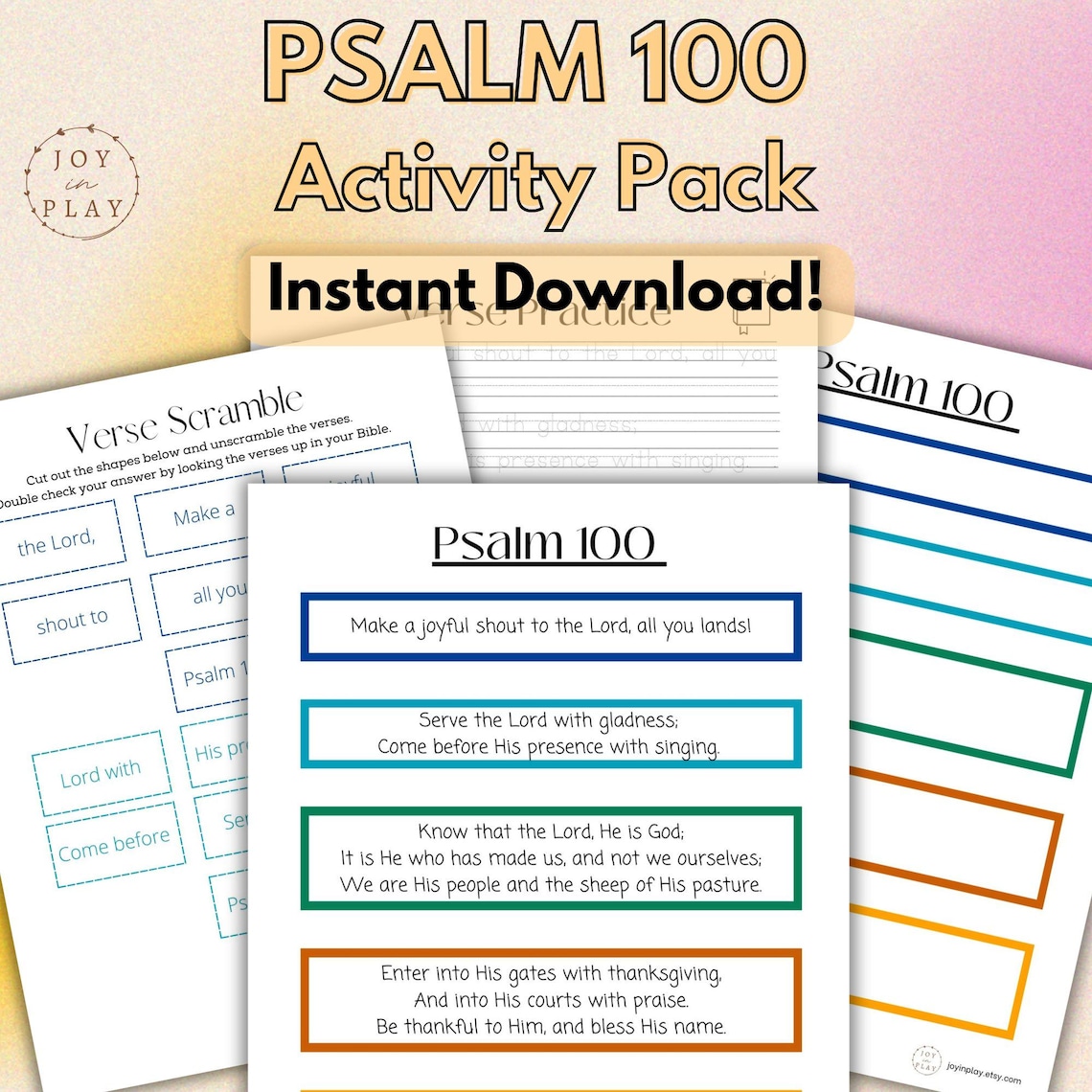Psalm 100 Bible Study, Christian Printable Activity Pack, Thanksgiving ...