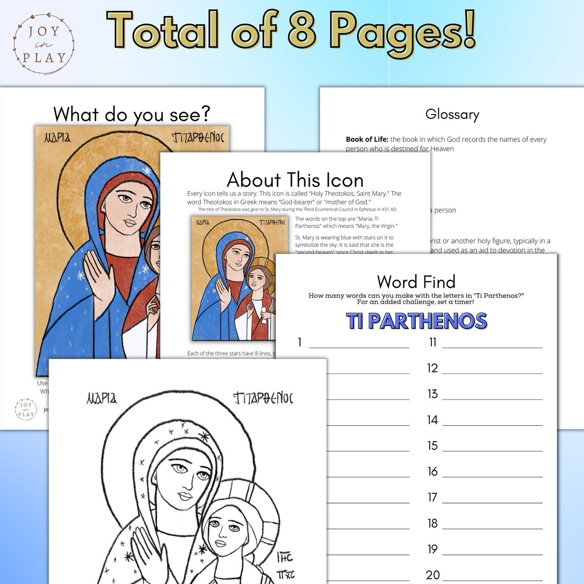 Holy Theotokos St. Mary Iconography Study, Orthodox Printable Activity ...