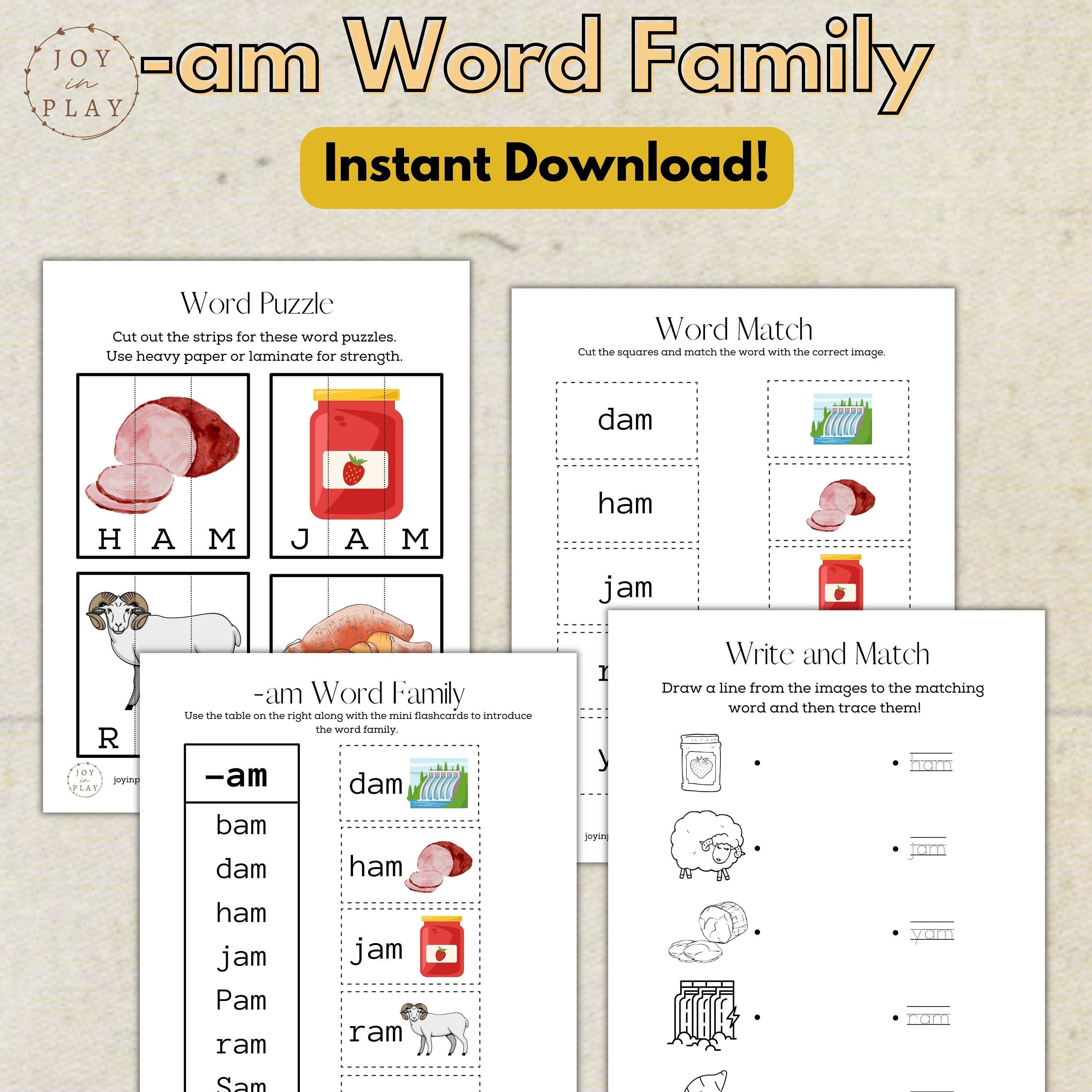 Word Family am Printable Activity Pack, am Words, Learning to Read, CVC ...