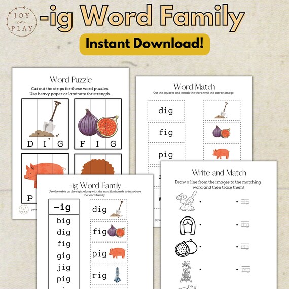 Word Family ig Printable Activity Pack ig Words Learning - Etsy