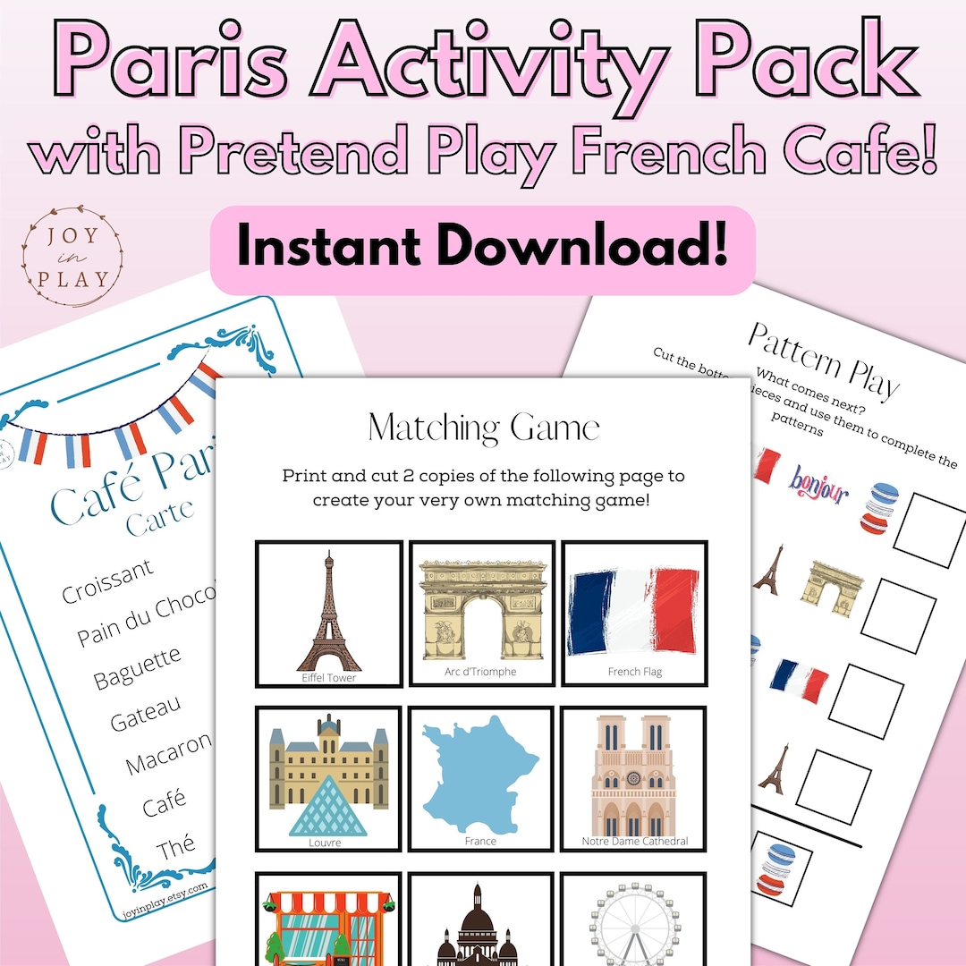 Paris Unit Study Printable Activity Pack, France, Pretend Play, Cafe ...