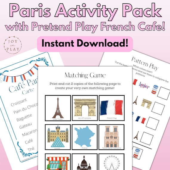 Paris Unit Study Printable Activity Pack France Pretend | Etsy
