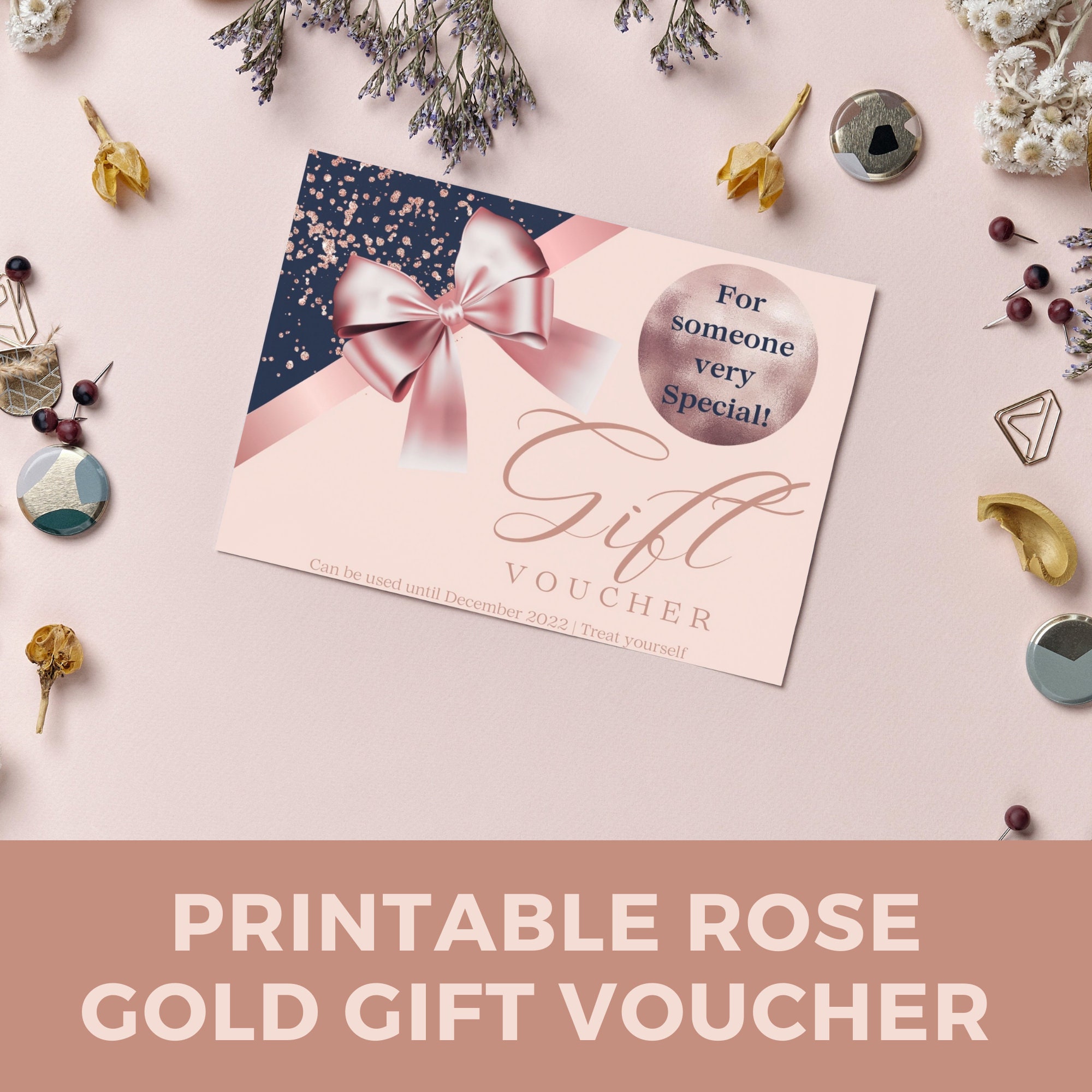 Printable Rose Gold Gift Voucher / Gift Certificate With Champagne ...