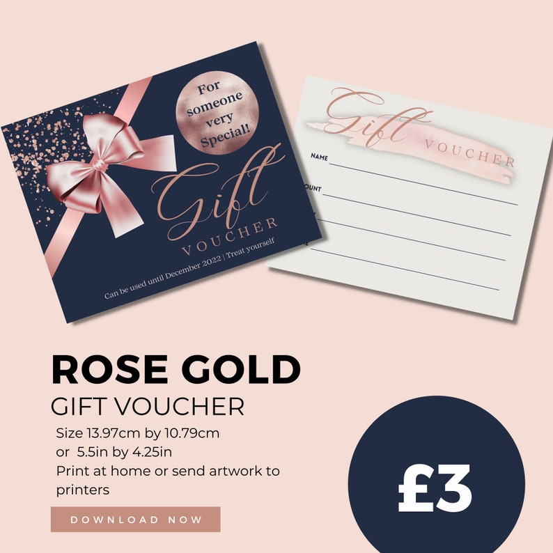 Printable Rose Gold Gift Voucher / Gift Certificate With Navy - Etsy