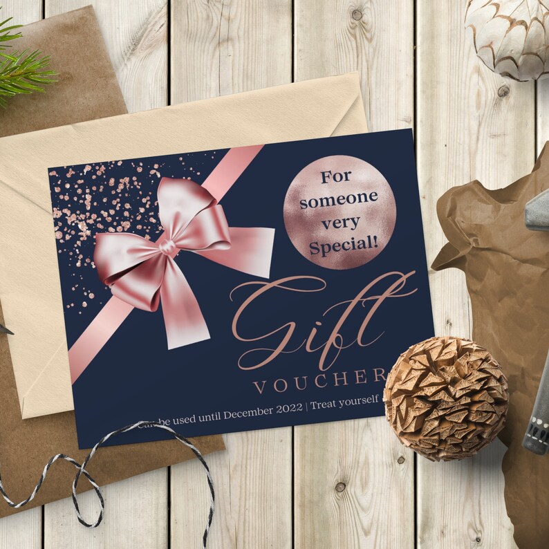 Printable Rose Gold Gift Voucher / Gift Certificate With Navy - Etsy