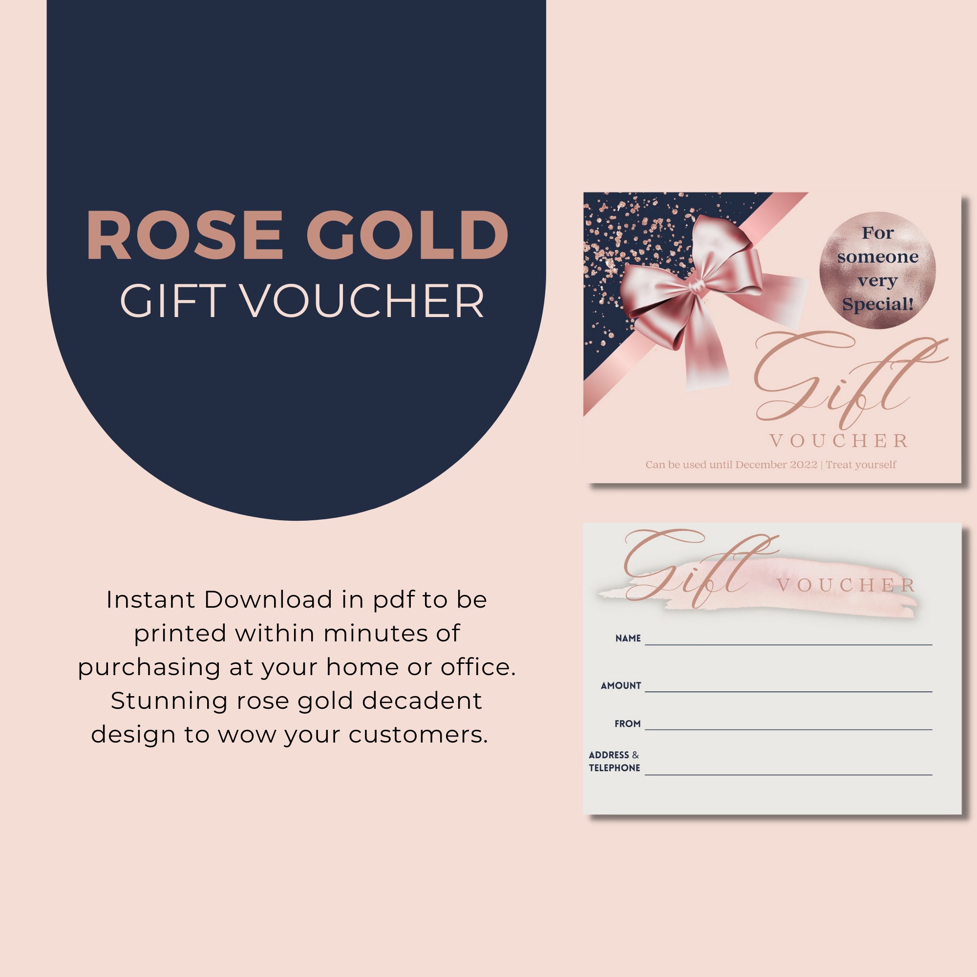 Printable Rose Gold Gift Voucher / Gift Certificate With - Etsy