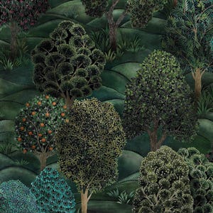 Forest Trees Botanical Wallpaper - Traditional Wallpaper - Etsy